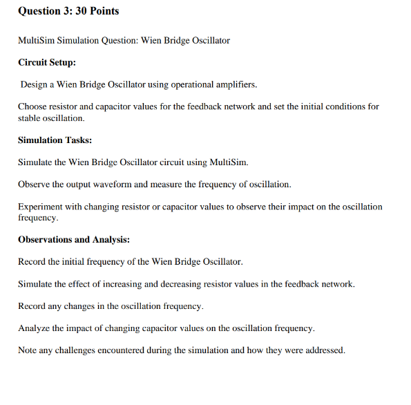 Solved USE MULTISIMMultiSim Simulation Question: Wien Bridge | Chegg.com