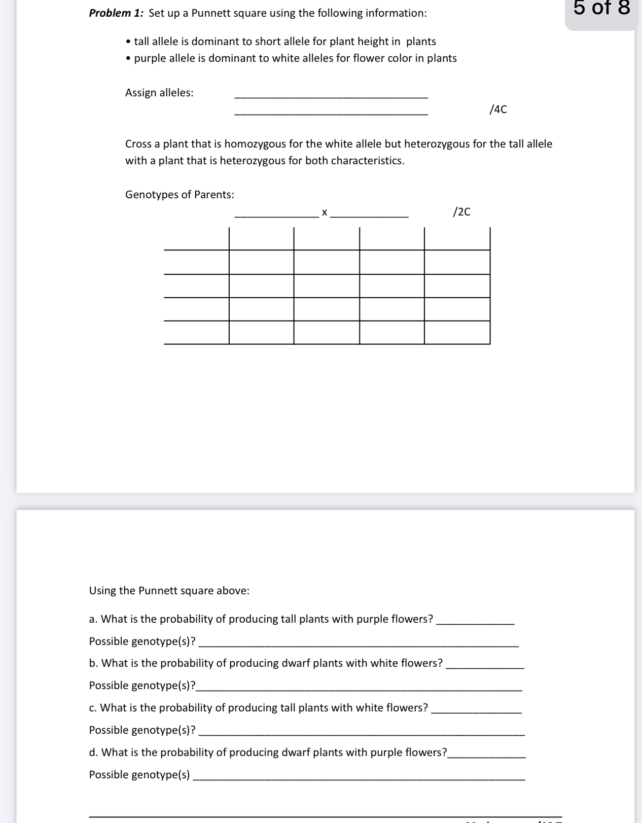 Solved Problem 1: Set up a Punnett square using the | Chegg.com