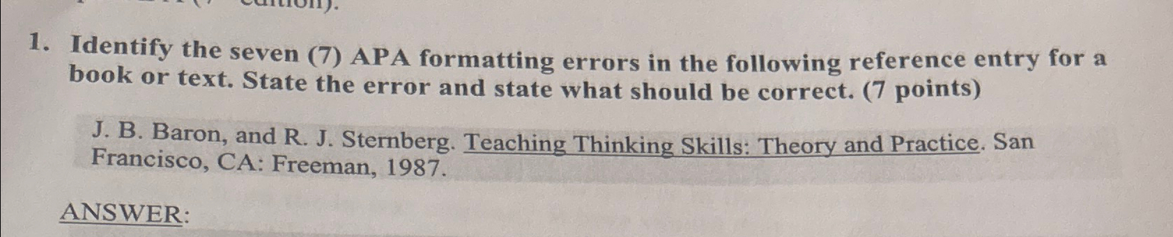 Solved Identify the seven (7) ﻿APA formatting errors in the | Chegg.com