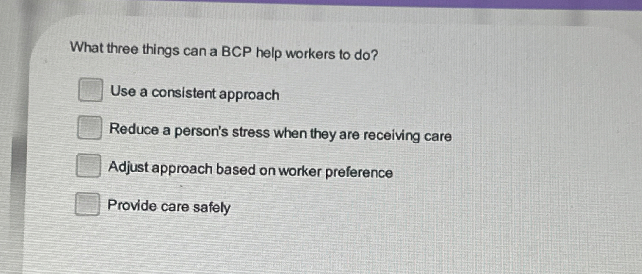 Solved What three things can a BCP help workers to do?Use a | Chegg.com
