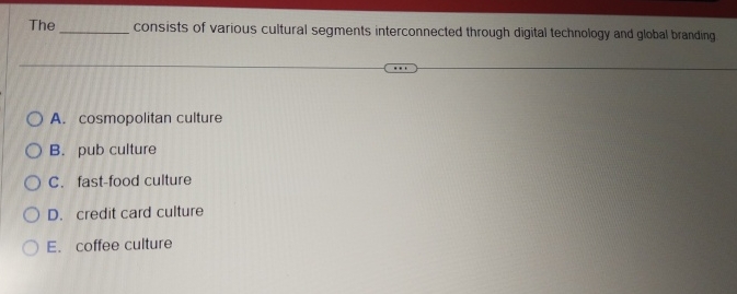 Solved The consists of various cultural segments | Chegg.com