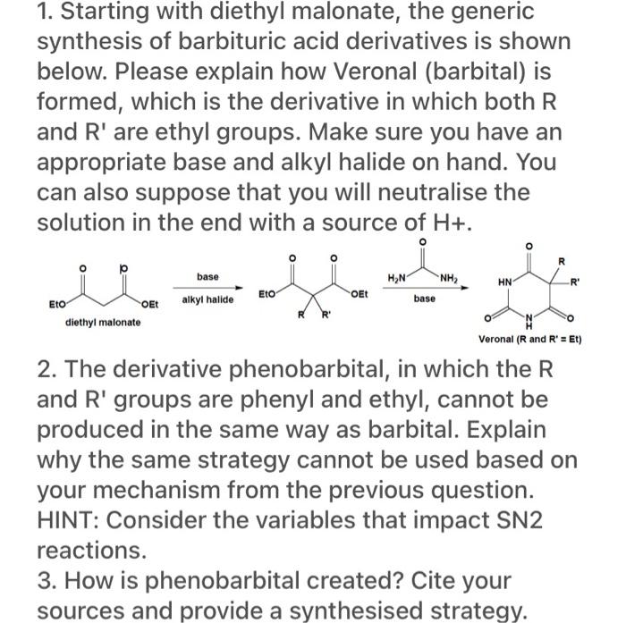 Solved 1. Starting with diethyl malonate, the generic | Chegg.com