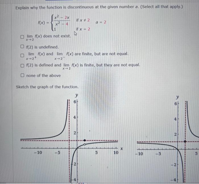 Solved Explain why the function is discontinuous at the | Chegg.com