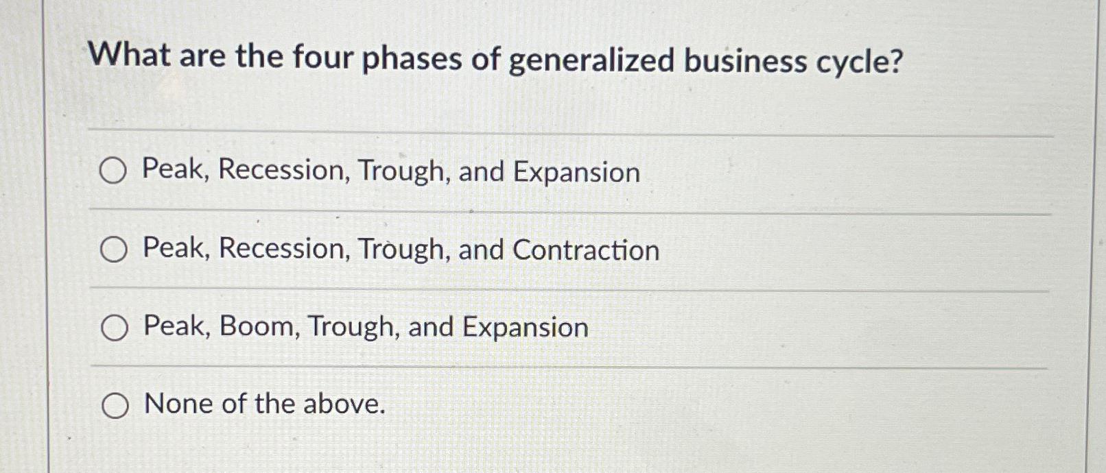 Solved What are the four phases of generalized business | Chegg.com