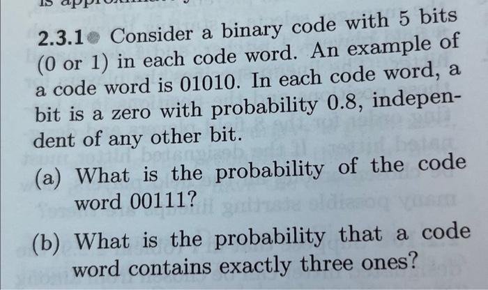 Solved 2.3.1 Consider a binary code with 5 bits (0 or 1) in | Chegg.com