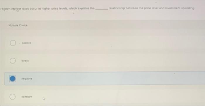 Solved Higher interest rates occur at higher price levels, | Chegg.com