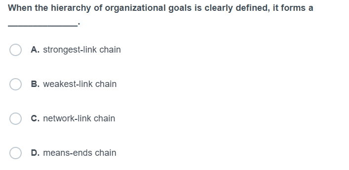 Solved When the hierarchy of organizational goals is clearly | Chegg.com