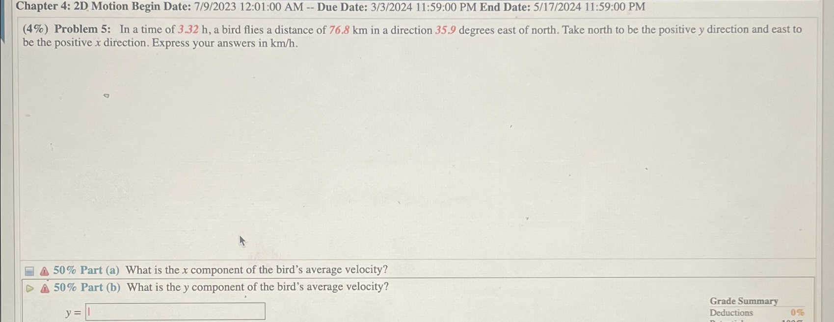 Solved Chapter 4: 2D Motion Begin Date: 7/9/2023 12:01:00 | Chegg.com