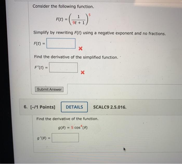Solved Consider the following function. F(t) 9t + 1 Simplify | Chegg.com