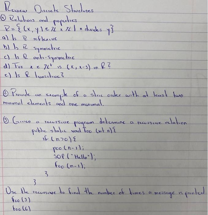Solved Review Discrete Structures Relations and properties | Chegg.com