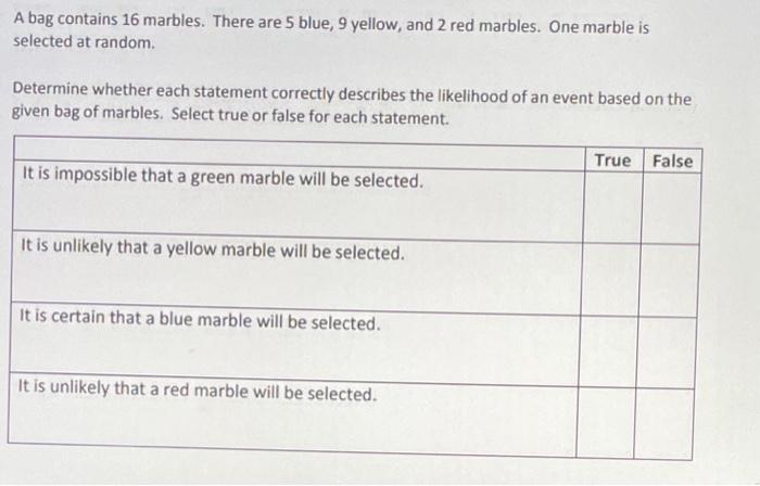 Solved A bag contains 16 marbles. There are 5 blue, 9 | Chegg.com