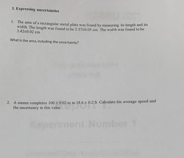 Solved 3. Expressing uncertainties 1. The area of a | Chegg.com