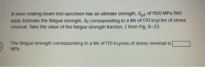 Solved A steel rotating-beam test specimen has an ultimate | Chegg.com