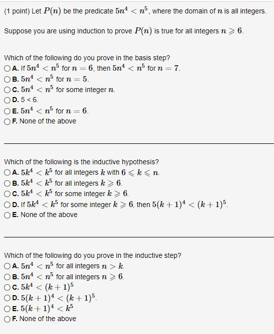 Solved (1 ﻿point) ﻿Let P(n) ﻿be the predicate | Chegg.com