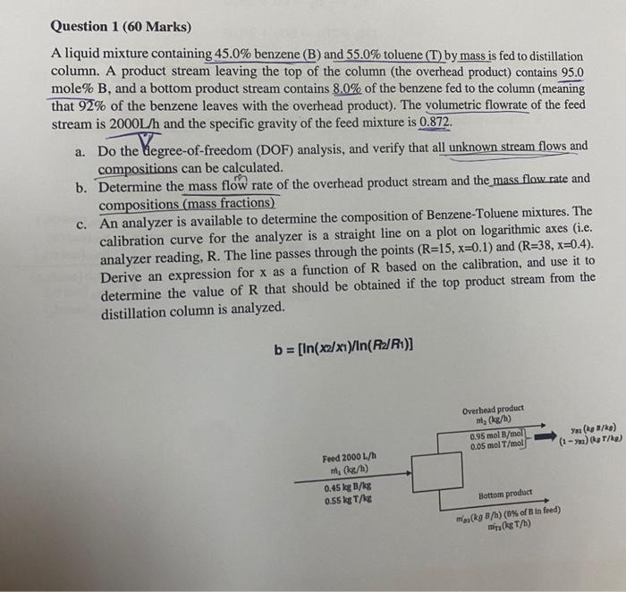 Solved A liquid mixture containing 45.0% benzene (B) and | Chegg.com