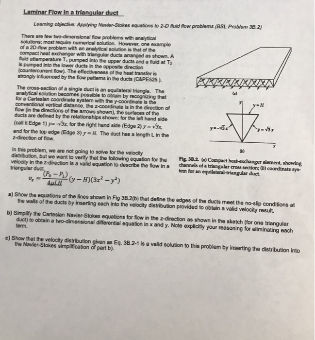 Laminar Flow in a triangular duct Learning objective: | Chegg.com