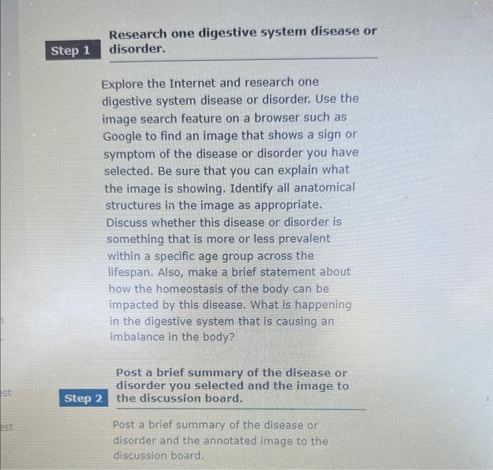 Solved Research one digestive system disease or disorder. | Chegg.com