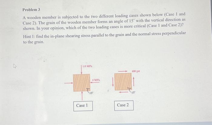 Solved Problem 3 A wooden member is subjected to the two | Chegg.com