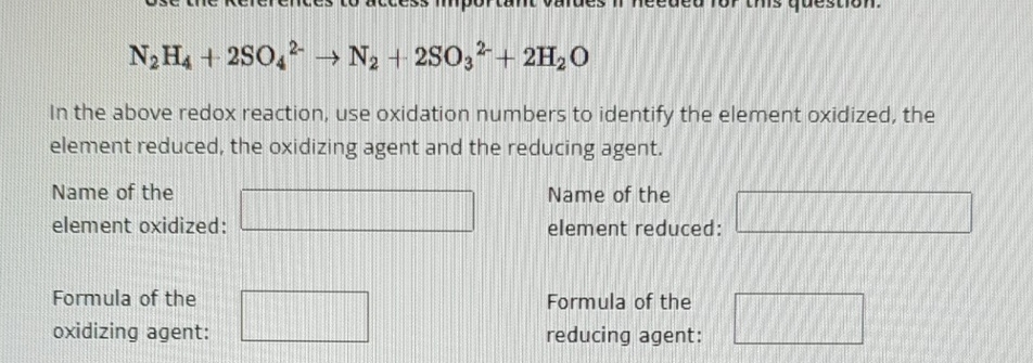 Solved N2H4+2SO42-→N2+2SO32-+2H2OIn the above redox | Chegg.com