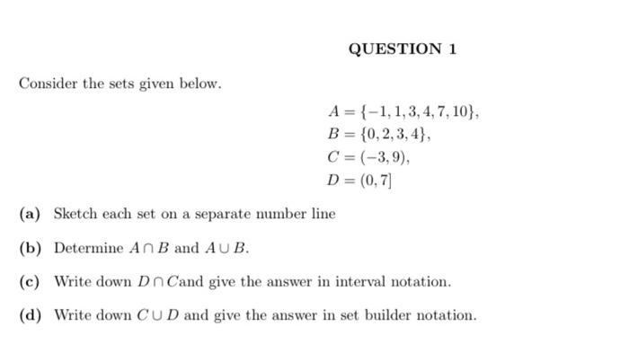 Solved QUESTION 1 Consider the sets given below. | Chegg.com