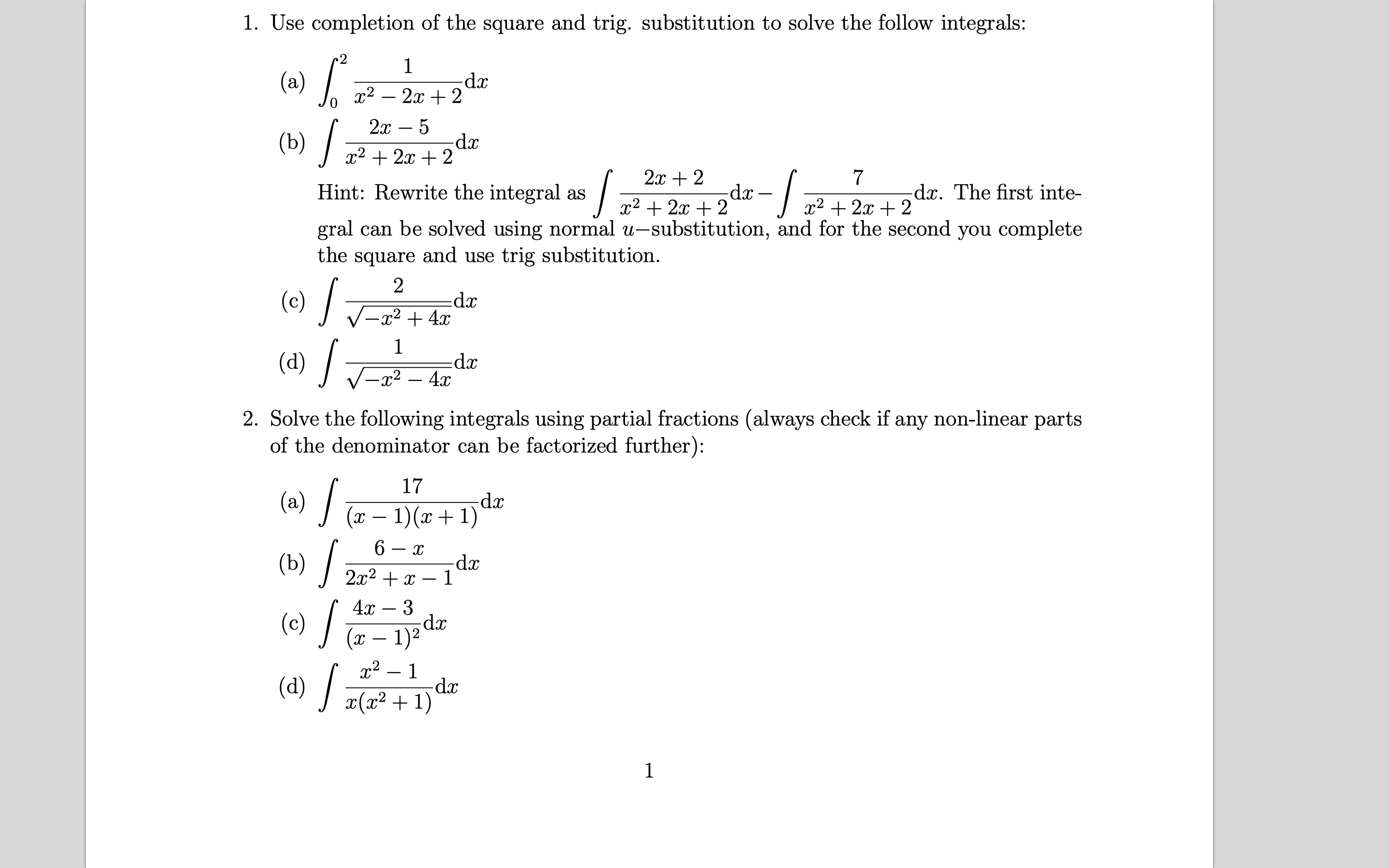 Solved Use completion of ﻿the square and trig. substitution | Chegg.com