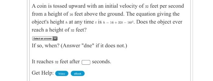 Solved A coin is tossed upward with an initial velocity of | Chegg.com