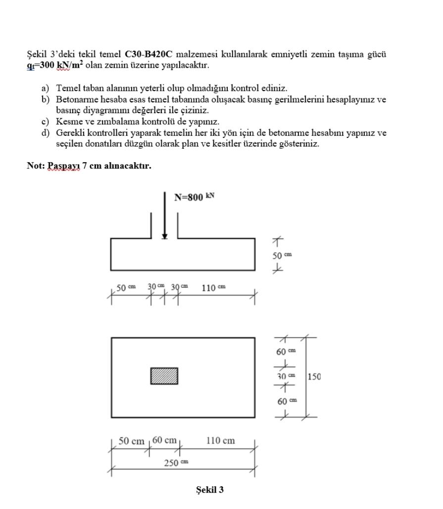 Solved Şekil 3'deki tekil temel C30-B420C malzemesi | Chegg.com