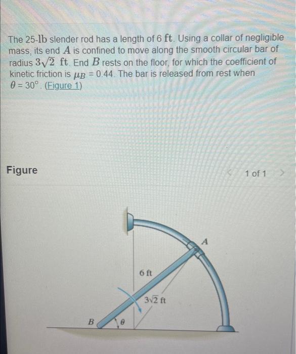 Solved The 25-lb slender rod has a length of 6ft. Using a | Chegg.com