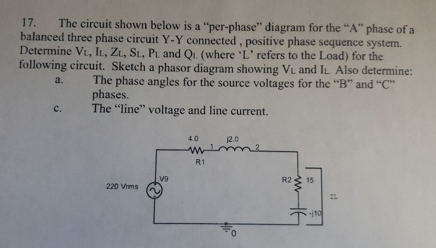 Solved 17. The circuit shown below is a "per-phase" diagram | Chegg.com