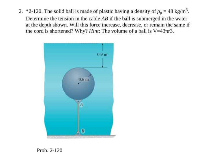 Solved 2. *2-120. The solid ball is made of plastic having a | Chegg.com