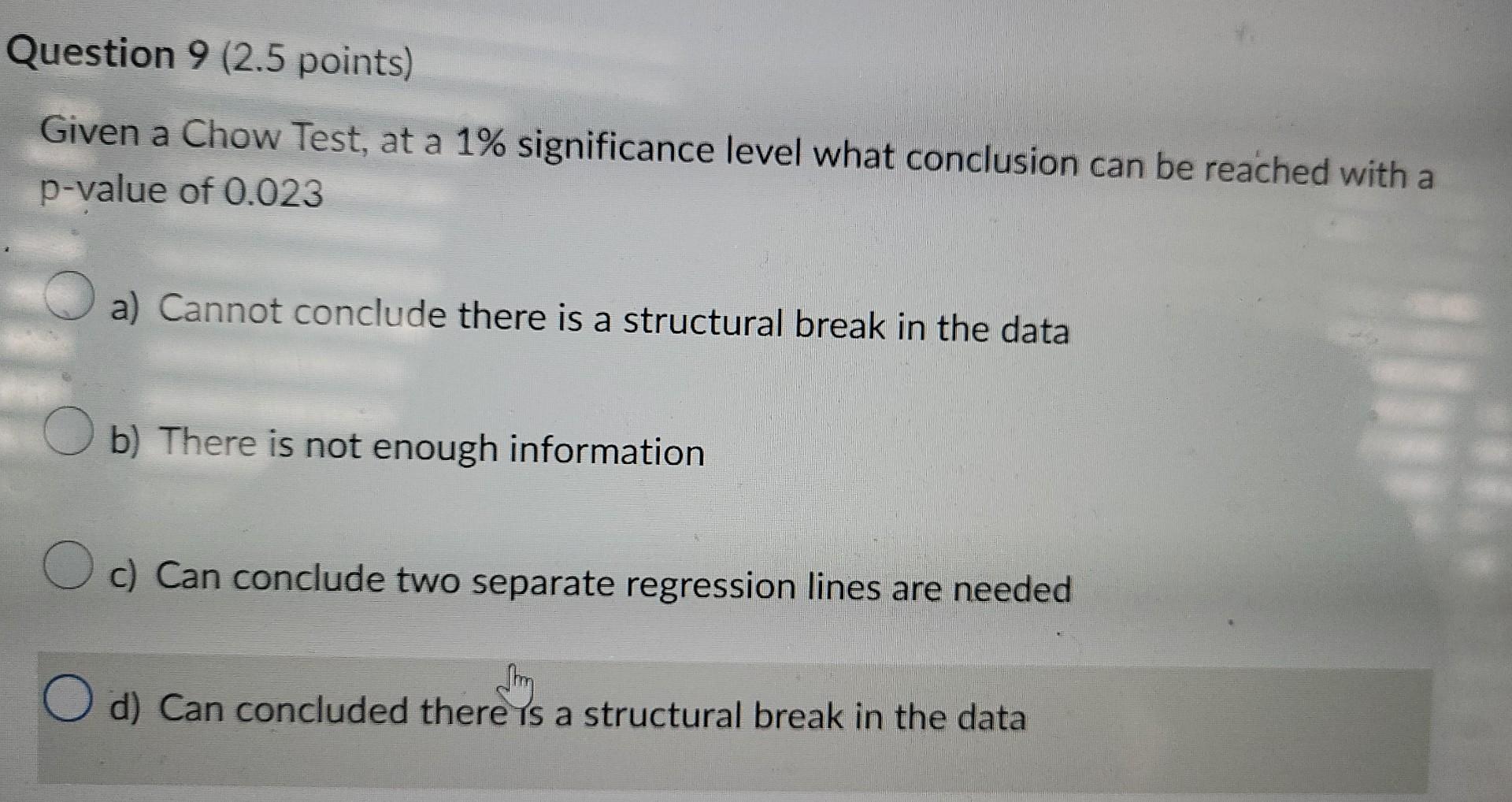 Solved Given a Chow Test, at a 1% significance level what | Chegg.com