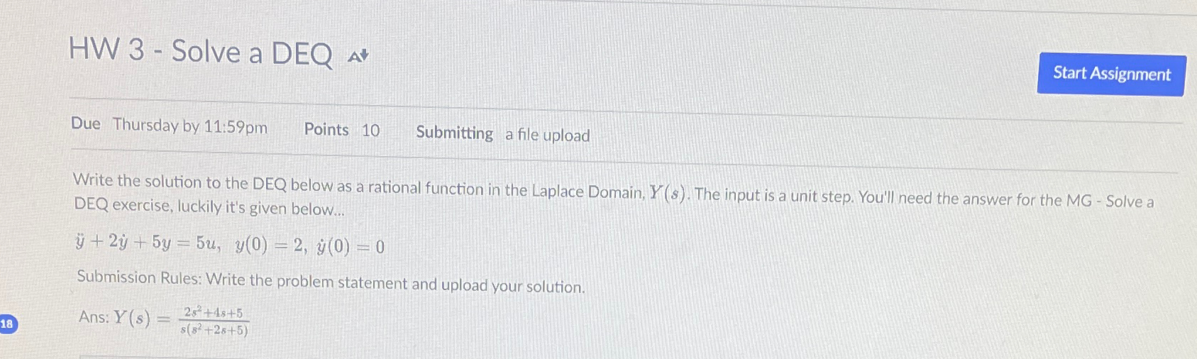 Solved HW 3 - ﻿Solve a DEQDue Thursday by 11:59pmPoints | Chegg.com