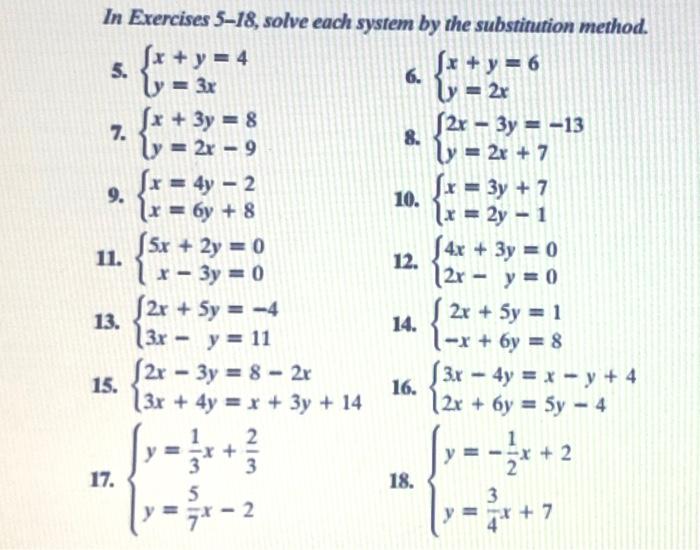 Solved In Exercises 5-18, solve each system by the | Chegg.com