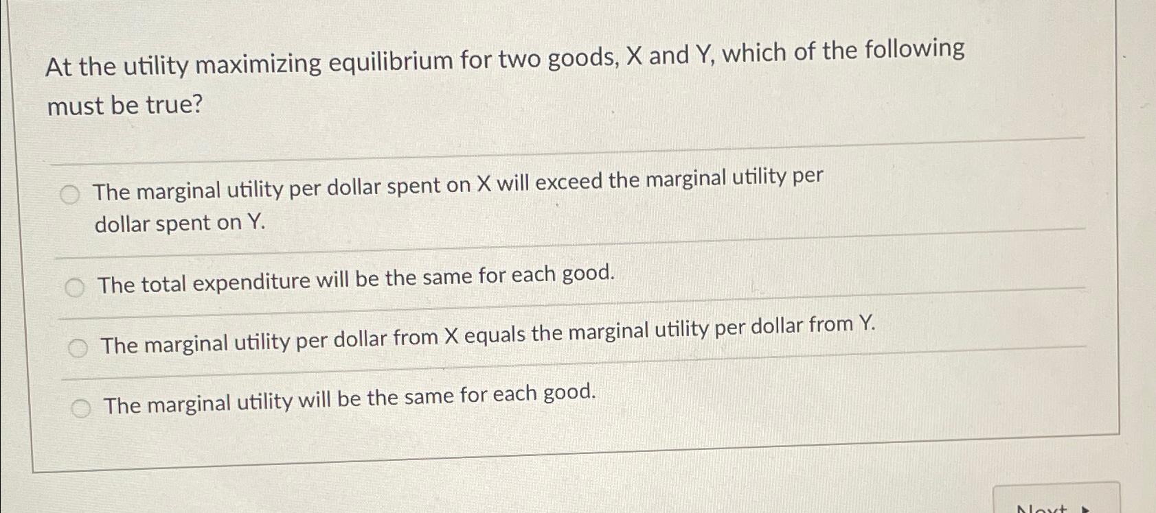 Solved At the utility maximizing equilibrium for two goods, | Chegg.com