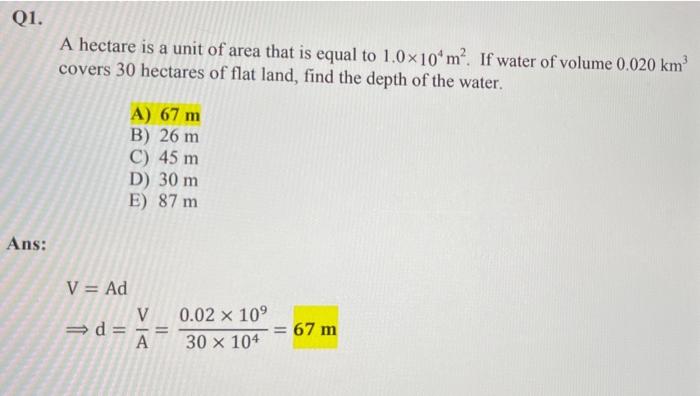 Solved A hectare is a unit of area that is equal to 1.0×104 | Chegg.com
