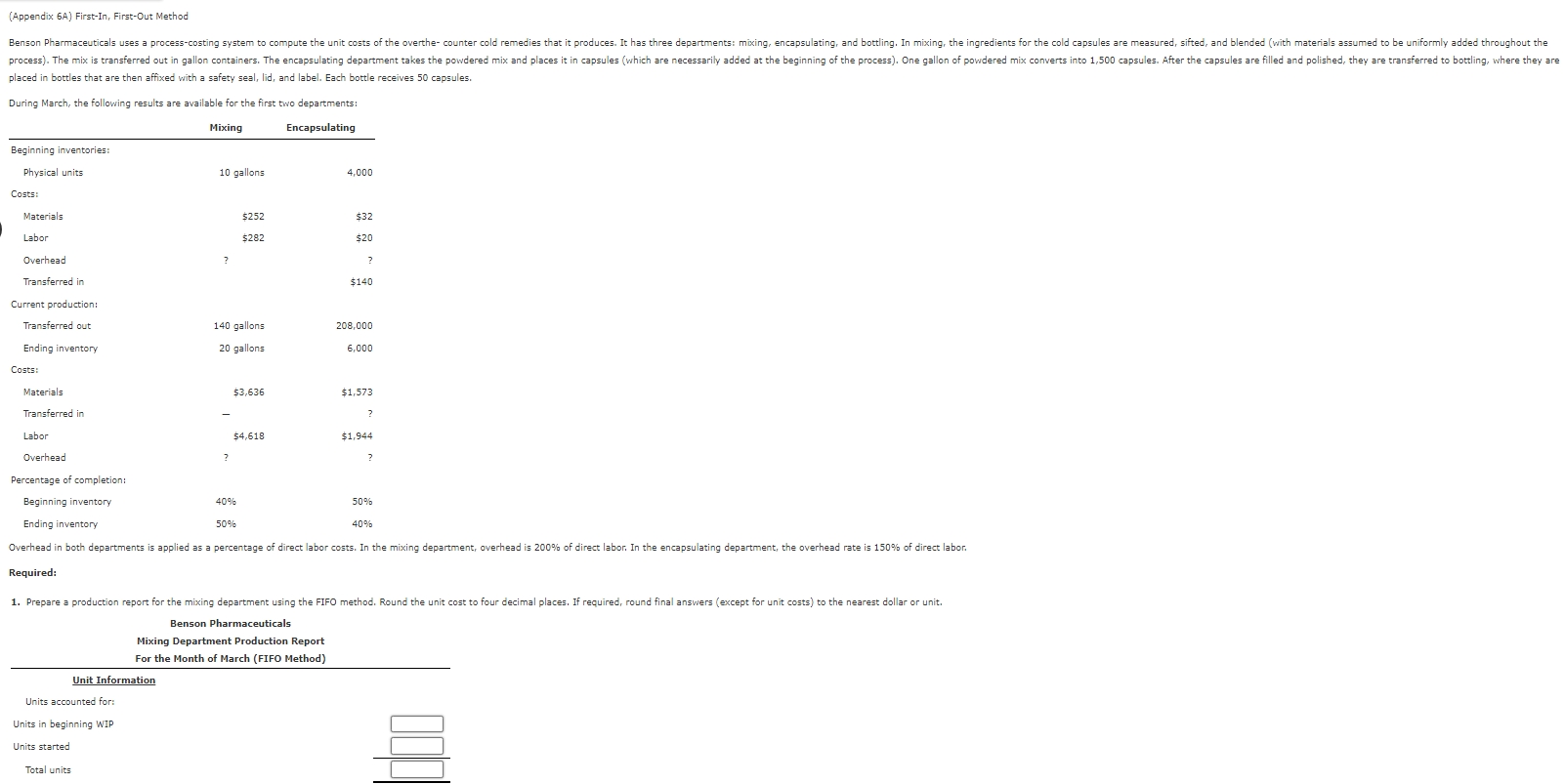 Solved by an EXPERT (Appendix 6A) ﻿First-In, ﻿First-Out Method placed in | Chegg.com