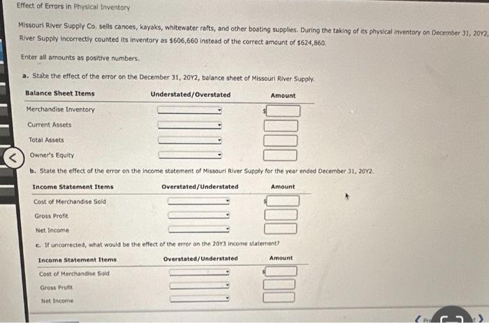 Solved Effect of Errors in Physical Inventory Missouri River | Chegg.com