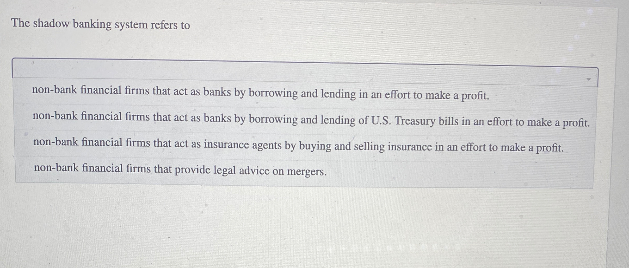 Solved The shadow banking system refers tonon-bank financial | Chegg.com
