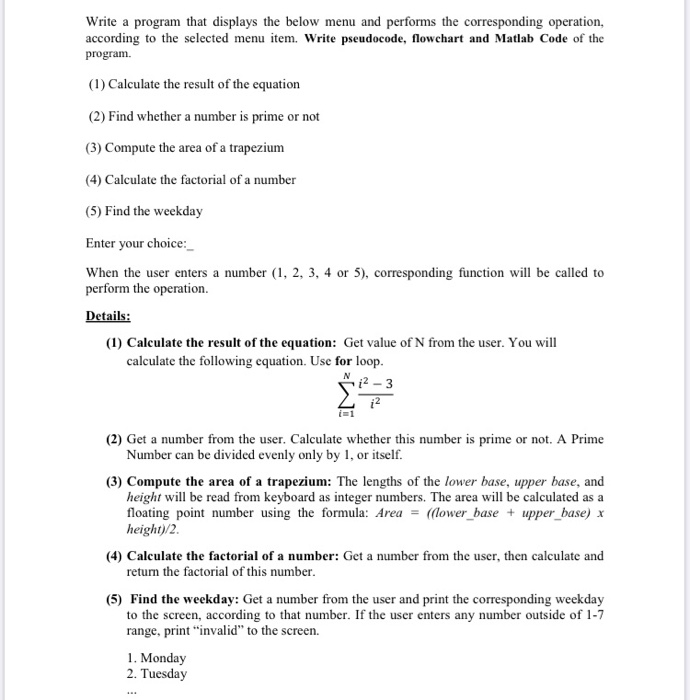 Solved Write a program that displays the below menu and | Chegg.com
