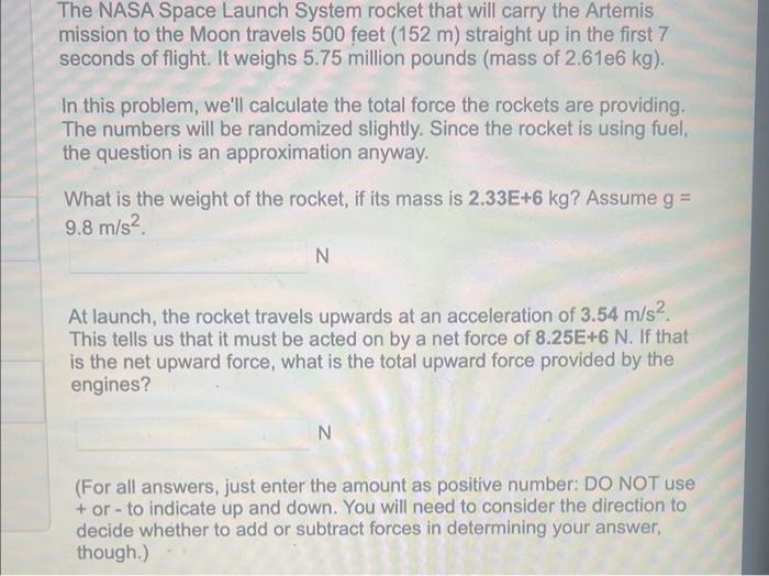 Solved The NASA Space Launch System rocket that will carry | Chegg.com