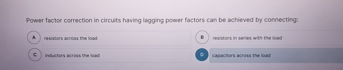Solved Power factor correction in circuits having lagging | Chegg.com