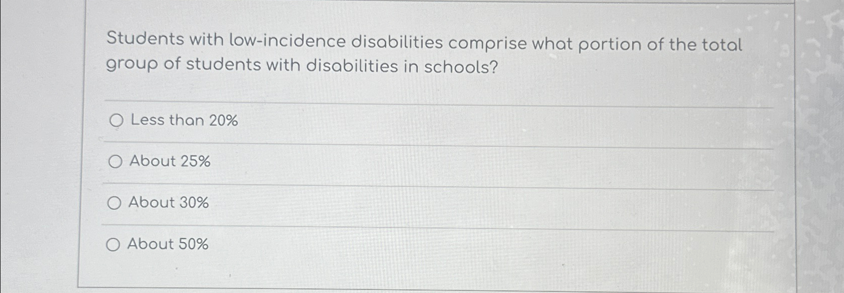 Solved Students with low-incidence disabilities comprise | Chegg.com