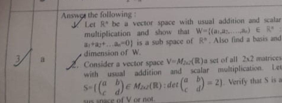 Solved Answge the following :L. ﻿Let Rn ﻿be a vector space | Chegg.com