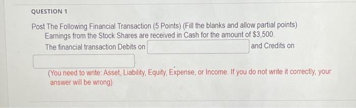 Solved Post The Following Financial Transaction (5 Points) | Chegg.com