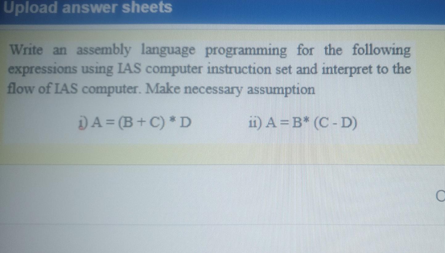Solved Upload answer sheets Write an assembly language | Chegg.com