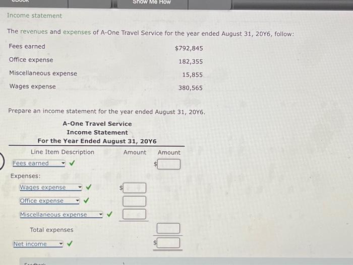 Solved The revenues and expenses of A-One Travel Service for | Chegg.com