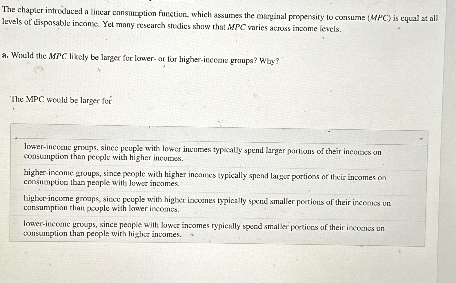 Solved The chapter introduced a linear consumption function, | Chegg.com