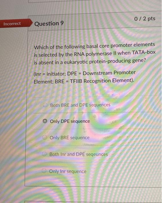 Solved 0/2 pts Incorrect Question 9 Which of the following | Chegg.com