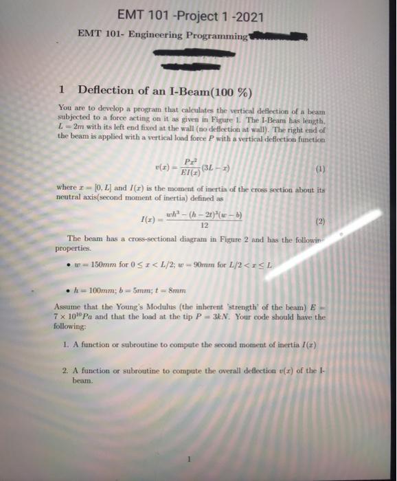 Solved EMT 101 - Project 1 -2021 EMT 101- Engineering | Chegg.com