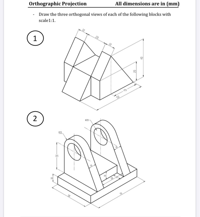 Solved Orthographic Projection All dimensions are in (mm) | Chegg.com